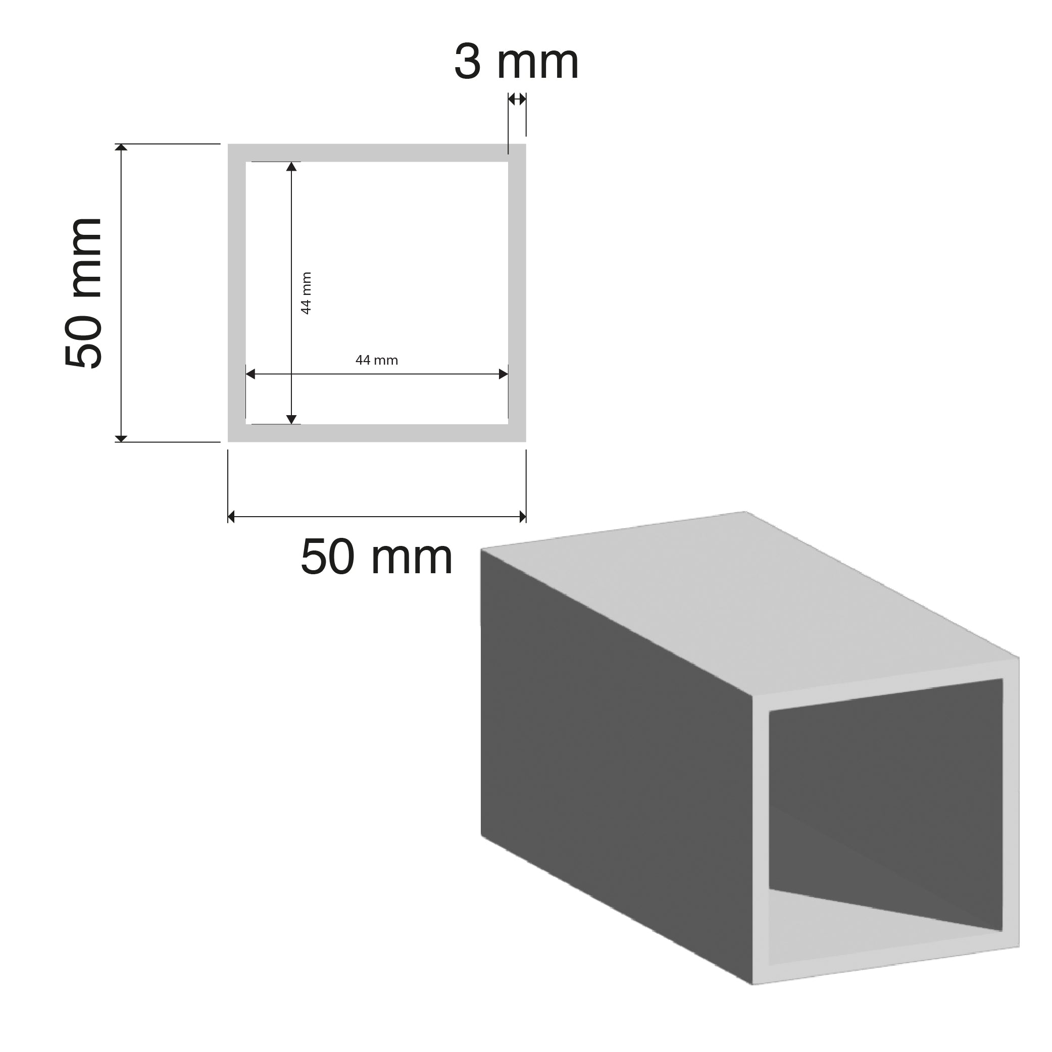 Aluminium SHS Tube | 50x50x3mm | 6060 T5 Alloy | Cut to Size – Hardware ...