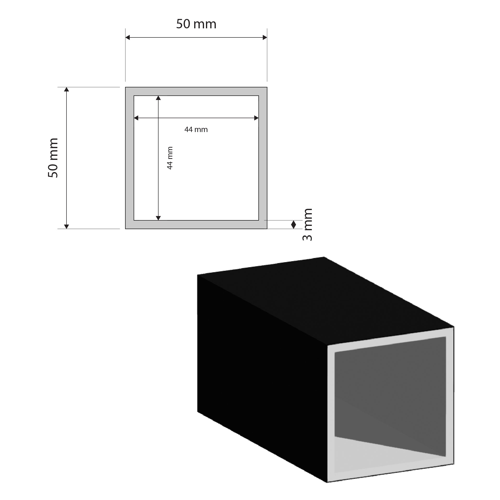 Black Aluminium SHS Tube | 50x50x3mm | 6060 T5 Alloy | Cut to Size ...
