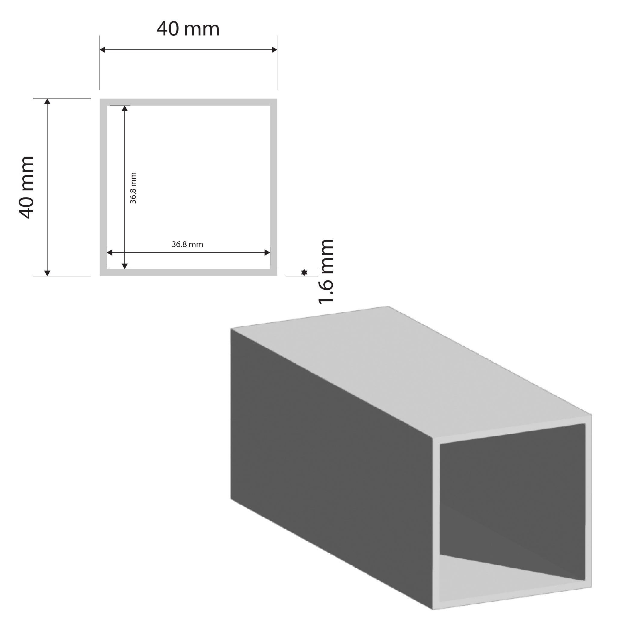 Aluminium SHS Tube | 40x40x1.6mm | 6060 T5 Alloy | Cut to Size ...