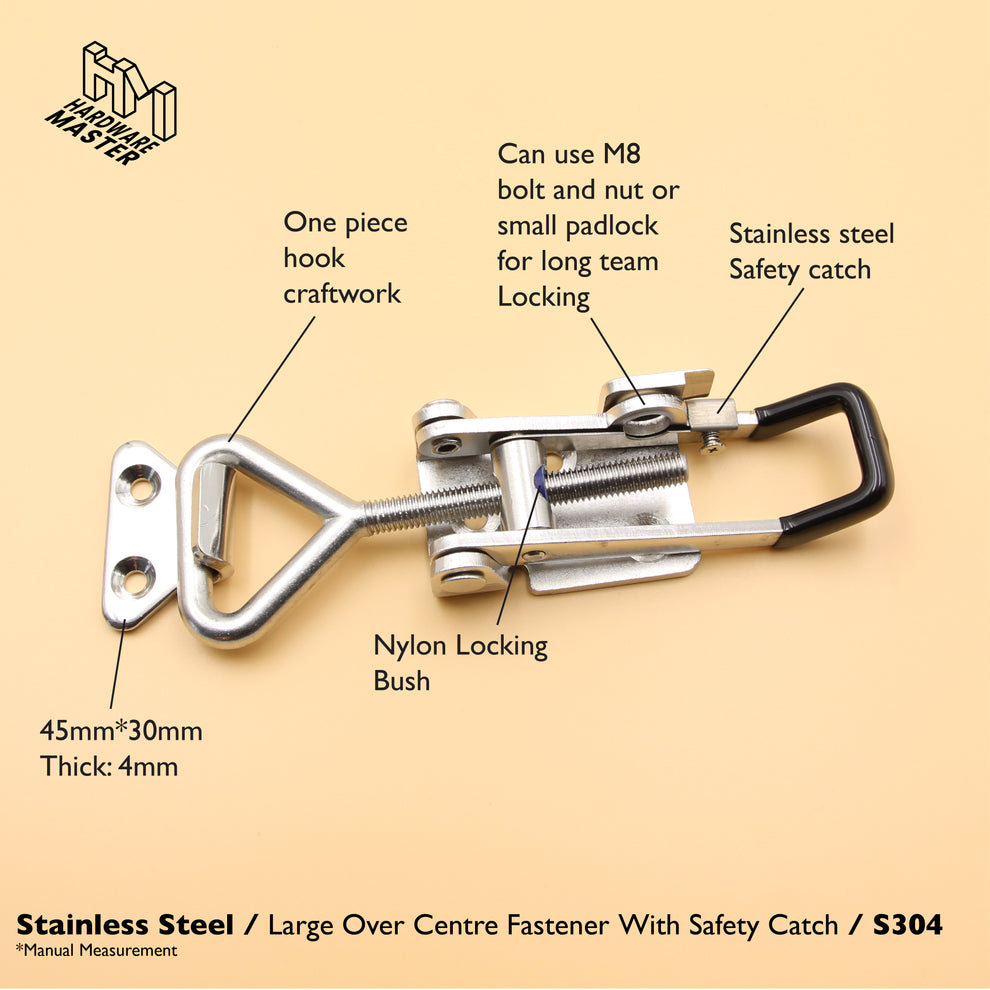 Black Large Over Centre Toggle Latch With Safety Catch | S304 Stainles ...