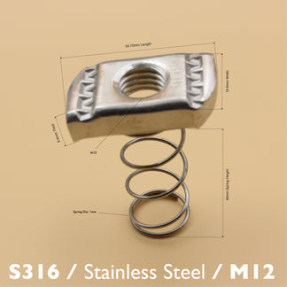 Unistrut Long Spring Nut | 5Qty | S316 Stainless Steel | Heavy Duty ...